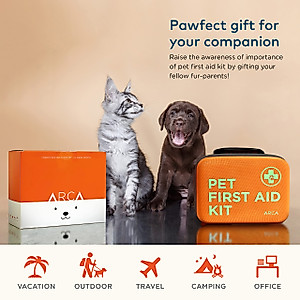 ARCA PET Cat & Dog First Aid Kit | Vet Approved |108-Piece Safety Essentials, Durable Case with Reflective Safety Strips, Includes Thermometer, Emergency Card and Pet First Aid Manual