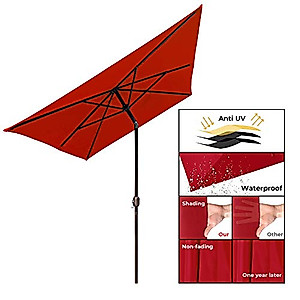 LAUREL CANYON Rectangular Patio Umbrella Market Table Umbrellas Outdoor Umbrella with Push Button Tilt and Crank for Lawn, Garden, Deck, Backyard & Pool, 6.5 x 10ft, Red
