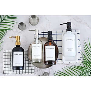 Emerson Soap Dispenser, Dish Soap Dispenser for Kitchen - Soap Dispenser Bathroom Set, Hand Soap Dispenser, Kitchen Soap Dispenser Set, Glass Soap Dispenser with Pump and Labels - 16 Oz | 2 Pack