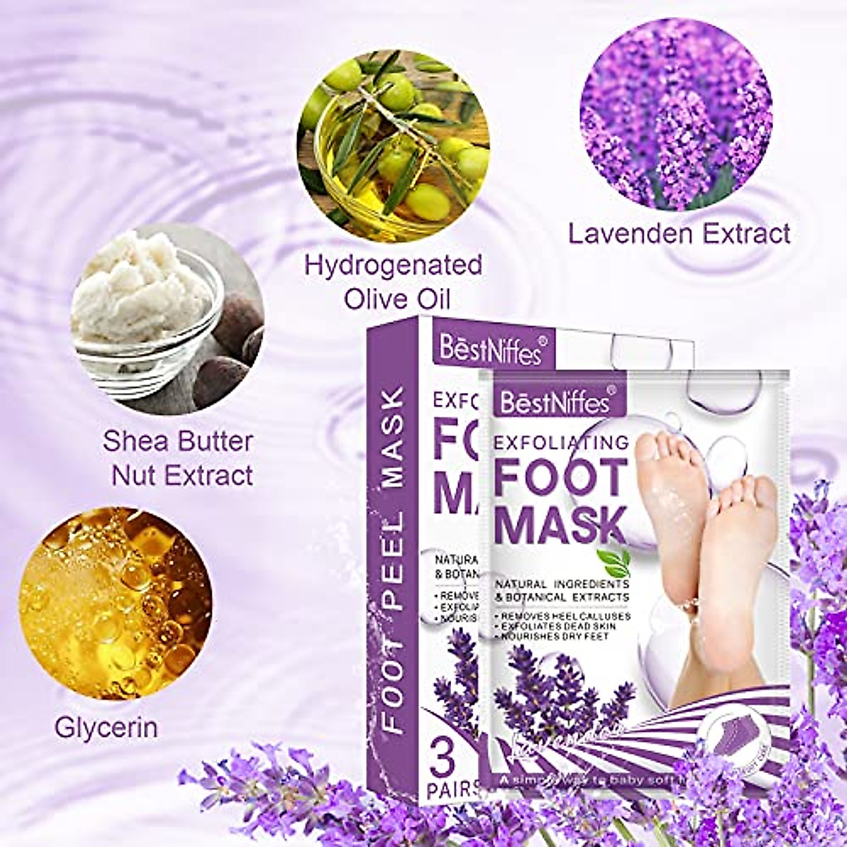 WEIDA SIGN Foot Peel Mask 3 Pack,For Cracked Heels, Dead Skin & Calluses - Exfoliator Remove Repair Rough Heels,Make Your Feet Baby Soft & Get a Smooth Skin (Lavender)