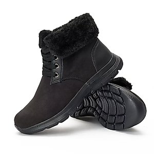 ZZS Women's Winter Snow Ankle Boot-Comfortable Short Booties Outdoor Warm Walking Hiking Shoes Black Size 6.5