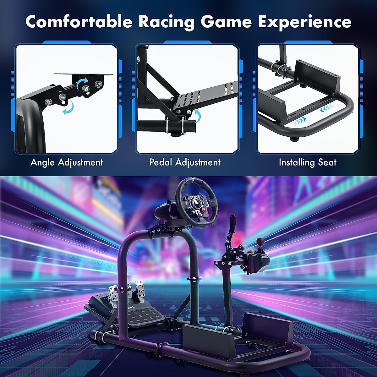 Marada Racing Simulator Cockpit Super Stable Support fit for Fanatec, PXN, Thrustmaster, Logitech G27, G29, G920, T500, CSL DD Adjustable Frame, Wheel Pedal Shifter Seat Not Include
