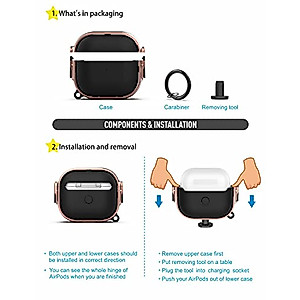 GuarzFun case for AirPods 3, AirPod 3 case with Secure Lock, Hybrid Material, Full Body Protective case Cover for AirPod 3rd Generation (Rose Golden + Black)