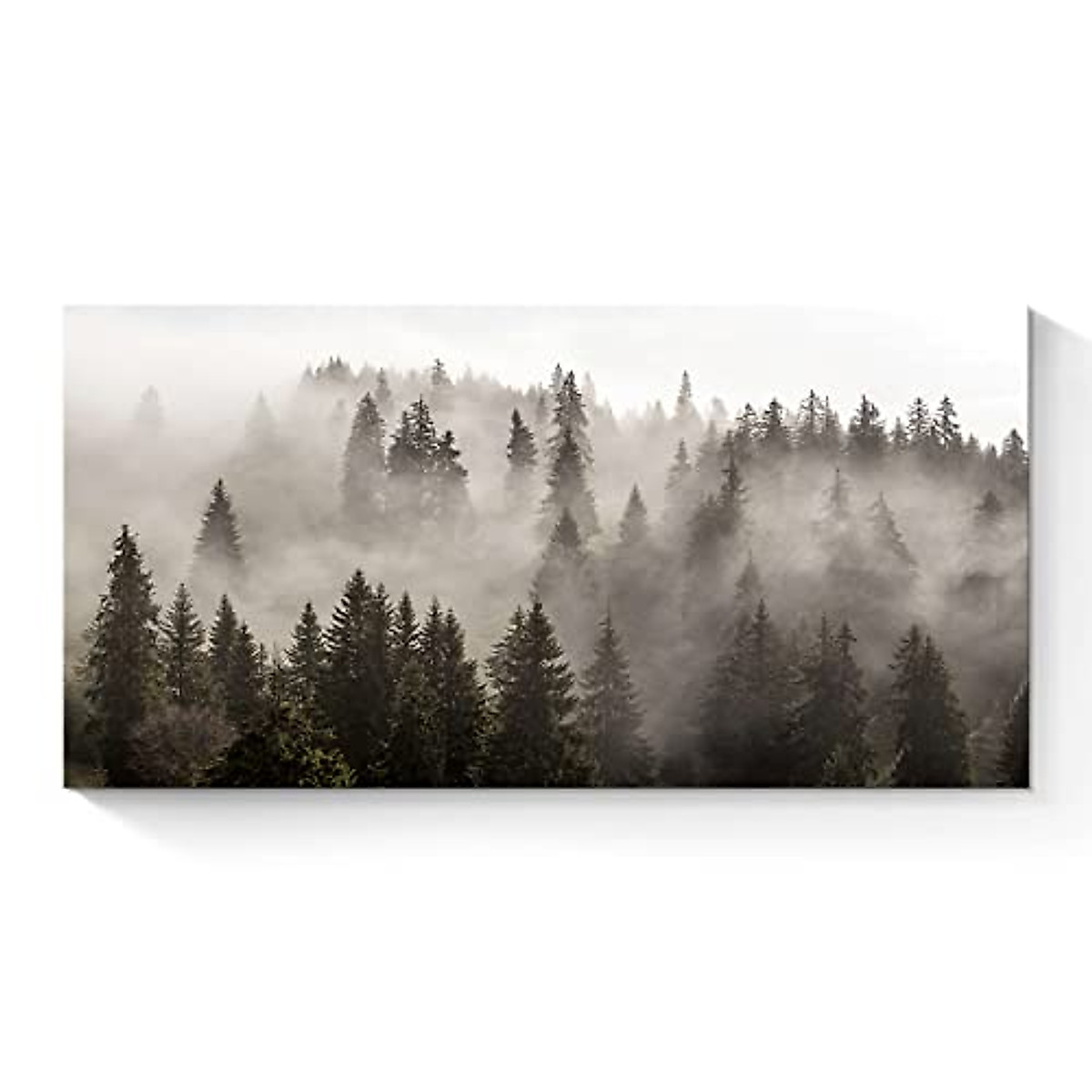SunFlax Foggy Forest Canvas Wall Art: Mountain Landscape Picture Nature Misty Pine Trees Artwork Large Black and White Painting Print for Modern Living Room Bedroom Office