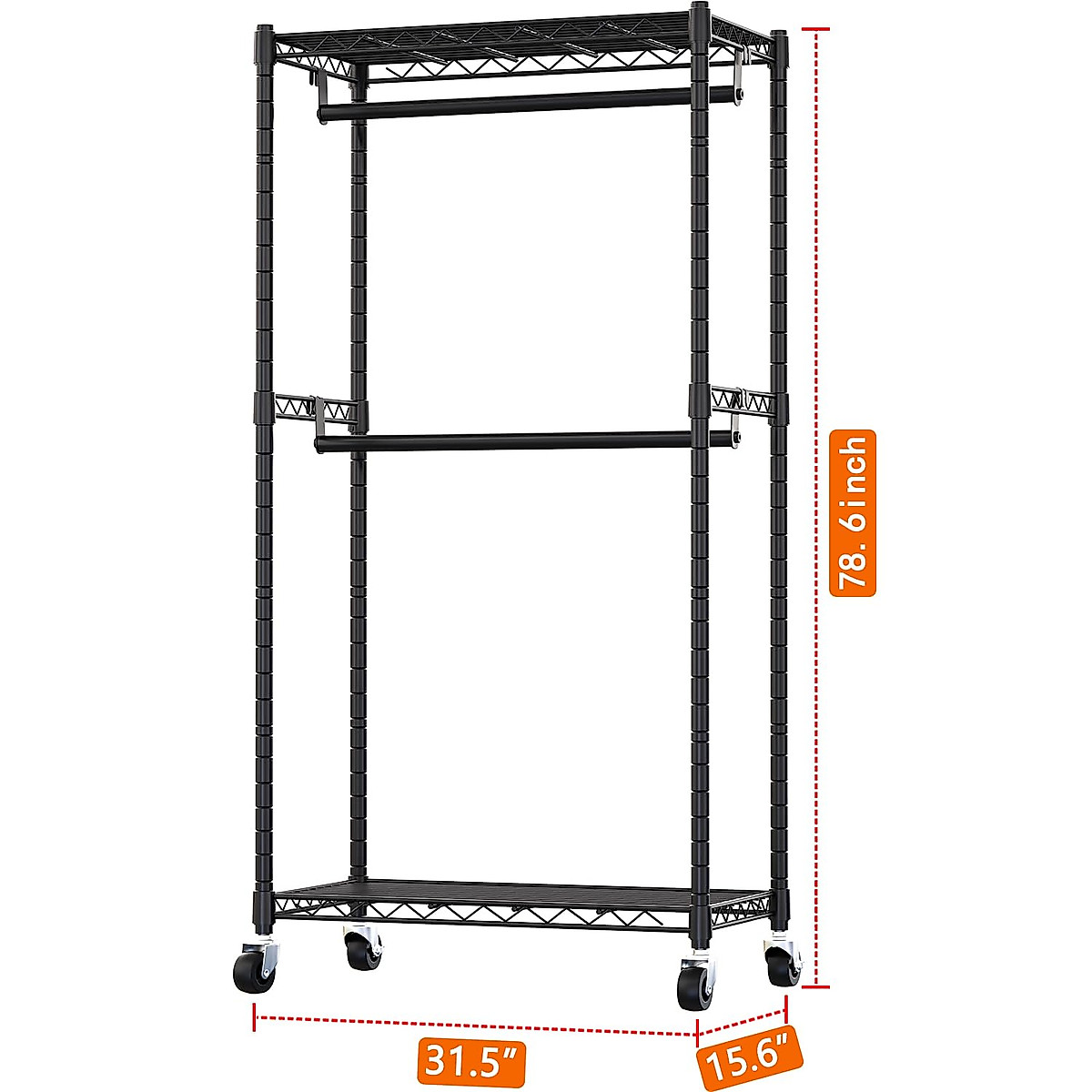 Soywey Heavy Duty Wire Garment Rack, 31.5" L x 15.6" W x 78.6" H Clothing Rack Clothes Rack for Hanging Clothes Metal Free Standing Clothes Rack Wire Metal Clothing Rack Closet（Black）
