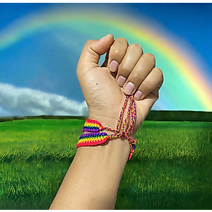 LAVIP Leather Handmade Men's Women's Rainbow Cord Bracelet Plaided Hippie Cotton Braided Gay Pride Wristband