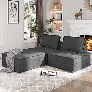ZAFLY Modular Sectional Sofa Convertible L Shaped U Shaped Couch Sofa Living Room Furniture Sets Modern Armless Floor Sofa Couch for Living Room Bedroom, 3PCS (Dark Gray), Dark Grey