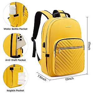 LOVEVOOK Laptop Backpack Purse for Women, Work Business Travel Computer Bags, College Nurse Backpack for Womens, Quilted Casual Daypack with USB Port, Fit 15.6 Inch Laptop, Yellow