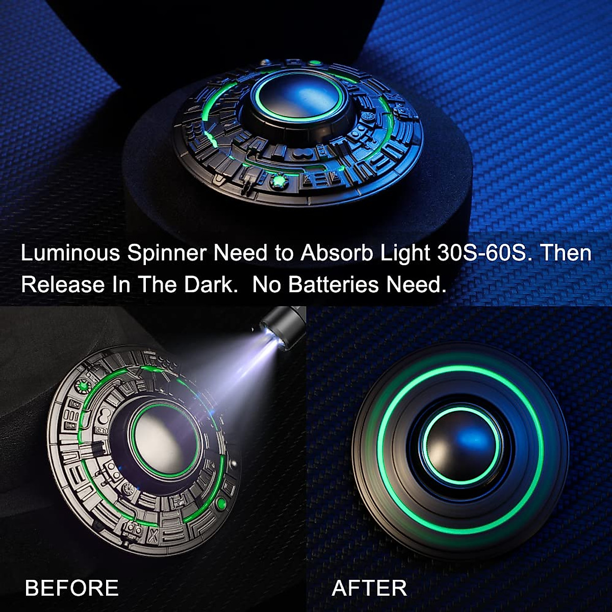 Cool Spaceship Fidget Spinners Metal, UFO Model Finger Hand Spinner, Stress Desk Fidget Toys Gift for Kids & Adults, Luminous Night Effects, Exclusive Desk Spinning Top Prizes