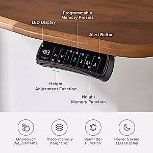 mopio Solid Wood Sterling Electric Height Adjustable Standing Desk, Sit Stand Desk Workstation, 3 Adjustable Memory Setting and Stand Alarm 100% Solid Wood (Walnut, 53")