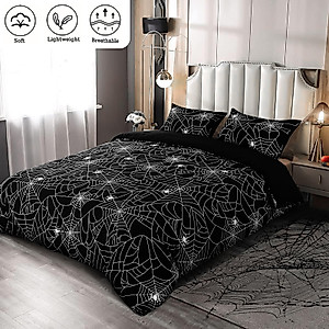 FRAMICS 3 Piece Halloween Duvet Cover Queen Size Spider Web Duvet Cover Set Halloween Bedding Set with Zipper Closure Black Comforter Cover Set Includes 1 Duvet Cover 90 x 90 inches & 2 Pillow Shams