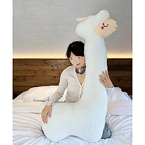 Hofun4U Llama Plush Pillow, 39 Inch Alpaca Plush Long Body Pillow, Alpaca Stuffed Animal, Christmas Holiday Birthday Gift (White)