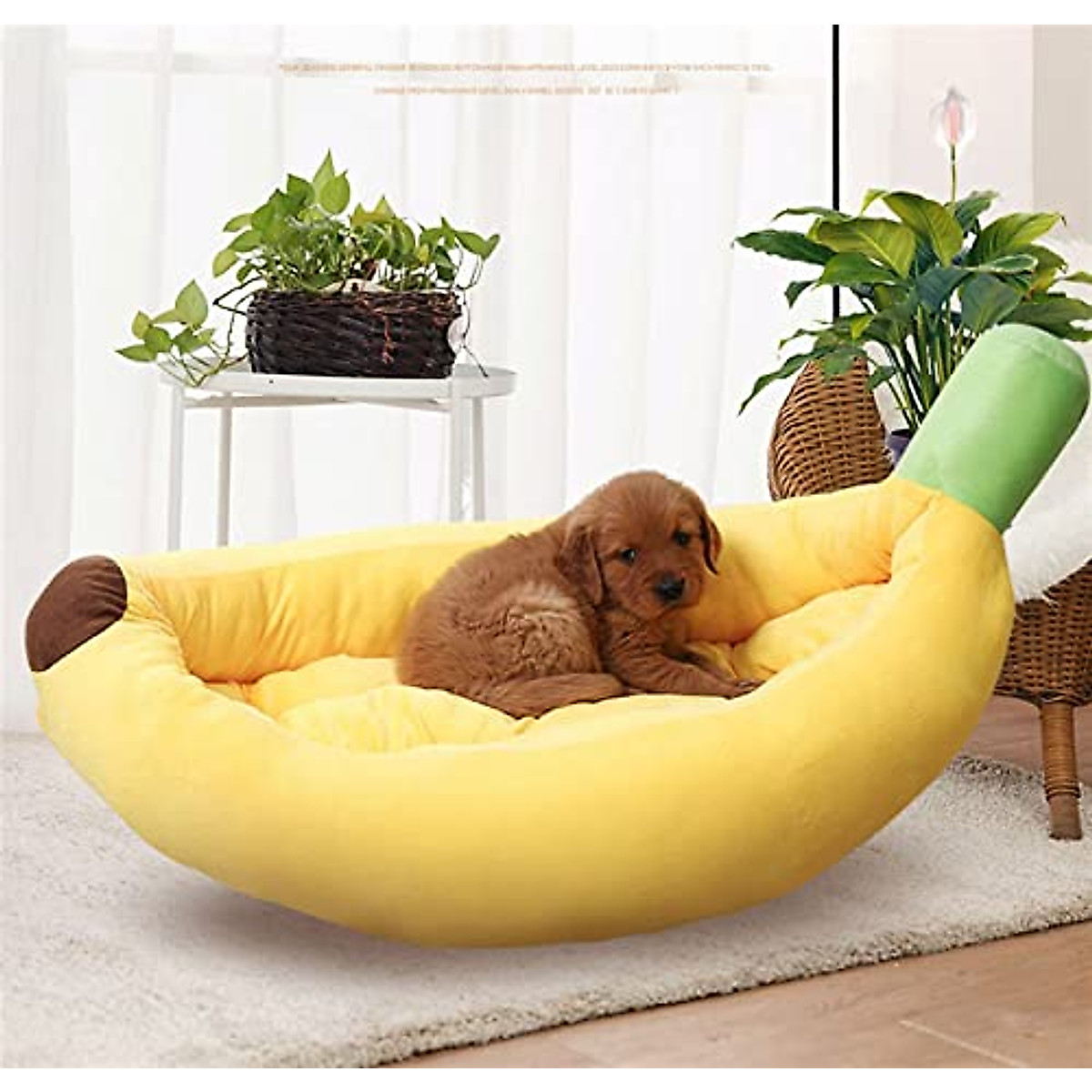Dog Bed, Medium & Little Dogs Dog Cushion Dog Sofa Cat Cot Creative Banana Fluffy Dog Bed (Size : Large)