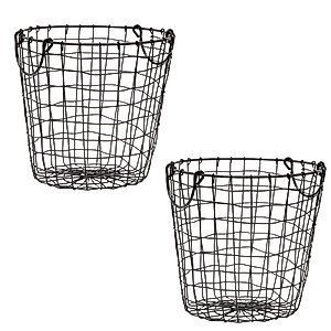 Farmlyn Creek Round Black Wire Laundry Baskets with Handles (Metal, 8.5 x 11 In, 2 Pack)