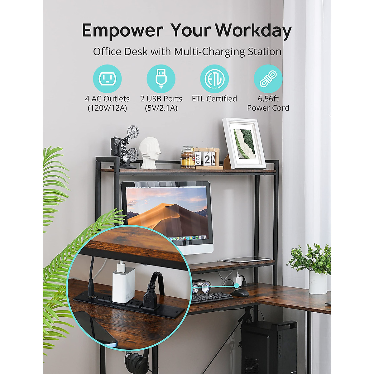 Evajoy Home Office Desk, 94.5” Two Person L-Shaped Gaming Desk with AC Outlets and USB Ports, Double Workstation with Monitor Stand, Computer Corner Desk with Adjustable Shelf for Home,Office,Study