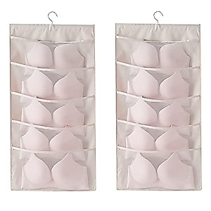 Enlarged Closet Hanging Bra Organizer with Rotating Metal Hanger, Extra-Large Dual Sided Wall Shelf Wardrobe Mesh Pockets Hanging Storage Bag for Bra Socks Underwear Underpants