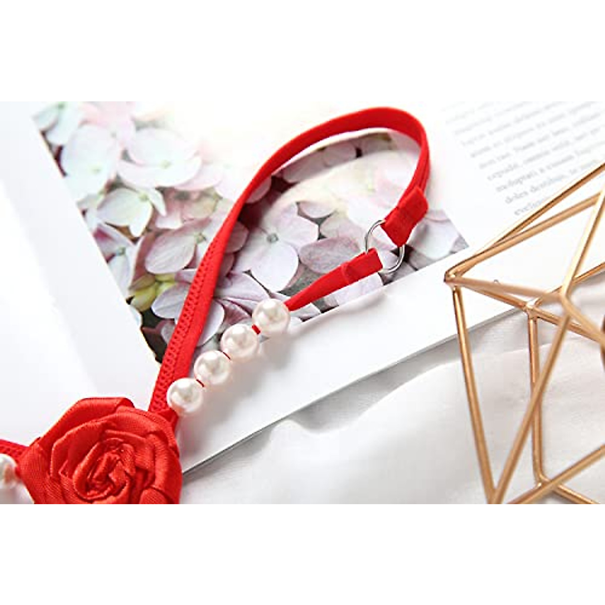 Sekexi Women's Pearl T Back G String Embroidery Rose Flowers Beaded Thong Panty Underwear Sexy Micro Underpant (one size, red)