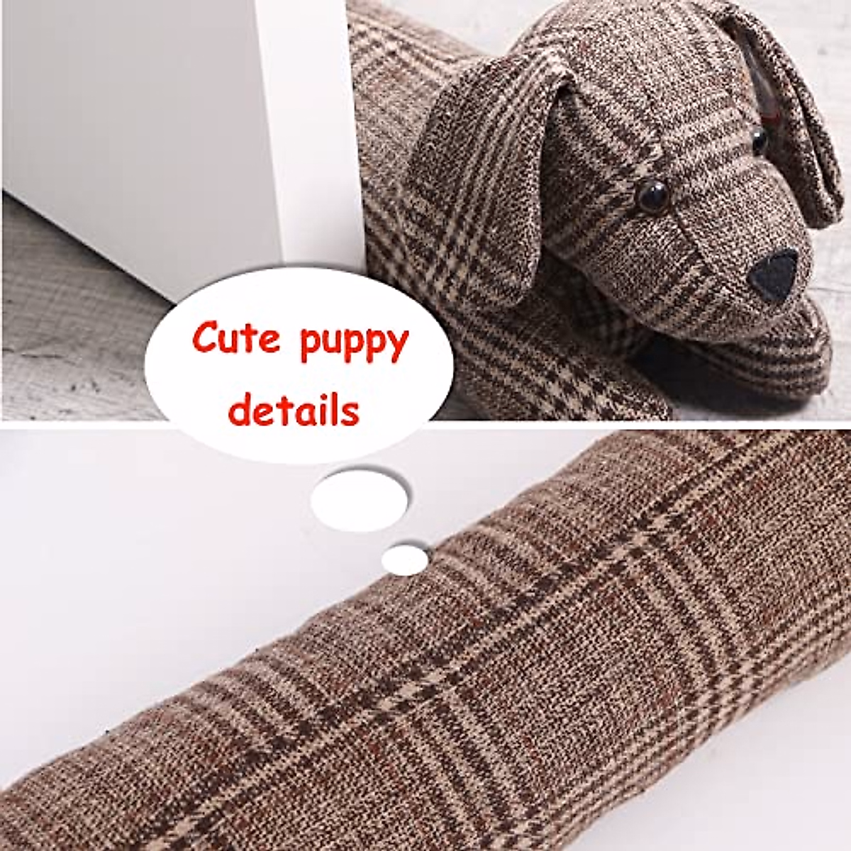Sanlykate Dog Under Door Draft Stopper for Bottom of Door, 3LB 34-36 Inch Heavy Duty Decorative Animal Fabric Door Draft Blocker, Save Energy Soundproof Seal Guard, Plaid Brown