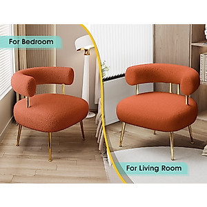 SEYNAR Mid Century Sherpa Boucle Accent Chair, Round Upholstered Barrel Arm Chair for Small Spaces, Fluffy Side Corner Sofa Chair for Living Room, Bedroom, Vanity, Office, Reading Nook(Orange)