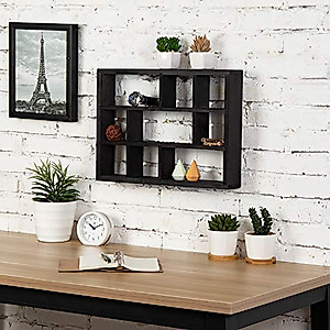 MyGift 15-Inch Wall-Mounted (Vertical or Horizontal) 9-Slot Rustic Wood Floating Shelves/Freestanding Shadow Box, Black