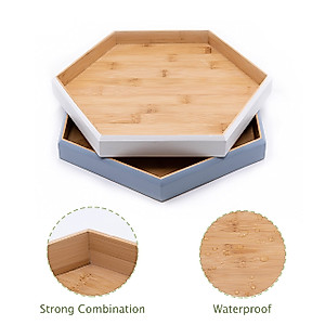 Serving Tray Hexagon Large Decorative Tray, 12" Seasoning Organizer for Kitchen, Candle Holder Tray, Bread Plates, Food Tray Platter, Fruit Trays, Dinner Plates by Tessie & Jessie (Blue, Small)