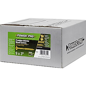 Power Pro 967770 Wood Screws, 9 x 3, Premium Star Drive Indoor Cabinet Screws, Gold Yellow Zinc, 1/4 Keg, 2000 pcs