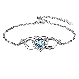 ChicSilver Infinity Heart Bracelet for Women 925 Sterling Silver Dainty Cubic Zirconia CZ Created Aquamarine Bracelet March Birthstone Jewelry Birthday Gifts