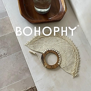 BOHOPHY Toquilla Straw Hand Fan Natural Raffia Hand Fan Handmade Palm Leaf Hand Fan Wedding Favor Fans, abanico para boda, Handicraft Wall Art HandMade wall Decor, Handheld Woven Fan Summer UPF50+ 1pc