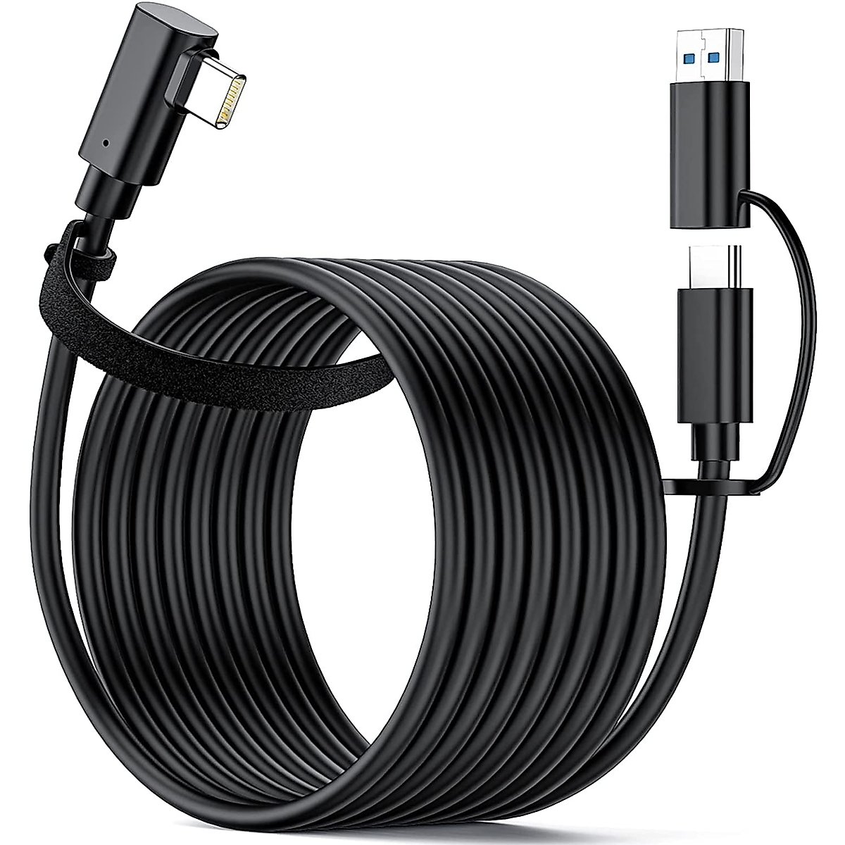 TechMatte Link Cable 16FT/5M Compatible with Oculus Quest 2/1, PC/Steam VR, 5Gbps High Speed PC Data Transfer, USB 3.2 GEN1 Type C to C, with USB-C to USB-A Adapter, Cable for VR Headset and Gaming PC