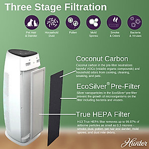 Hunter Fan Company HP100GRS Air Purifier, Small Tower, Gray & Silver