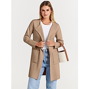 ANRABESS Women's Open Front Knit Lightweight Cardigan Casual Long Coatigan Sweater Lady Jacket Coat 2024 Fall Outerwear Large Khaki