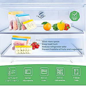 Reusable Storage Bags -21 Piece Set, 2 Reusable Gallon Bags & 4 Reusable Freezer Bags & 6 Reusable Sandwich Bags & 6 Reusable Snack Bags, BPA free LEAKPROOF Thickend Reusable Food Storage Bags