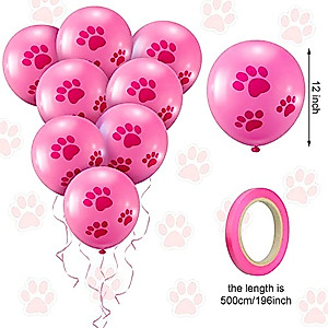 Dog Birthday Party Supplies Decoration Include Tutu Skirt Crown Hat 0-8 Figure Pet Happy Birthday Triangle Scarf Let's Pawty Banner and 10 Pieces 10 Inch Paw Print Balloons for Pet (Pink)