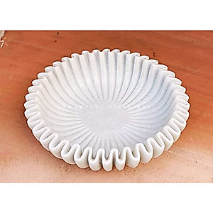 SWADESHI BLESSINGS HandCrafted Marble Ruffle Bowl/Antique Scallop Bowl/Fruit Bowl/Vintage Ring Dish/Decorative Flower Bowl/HouseWarming Gift/Wedding Gifts/Urli (7 Inches)