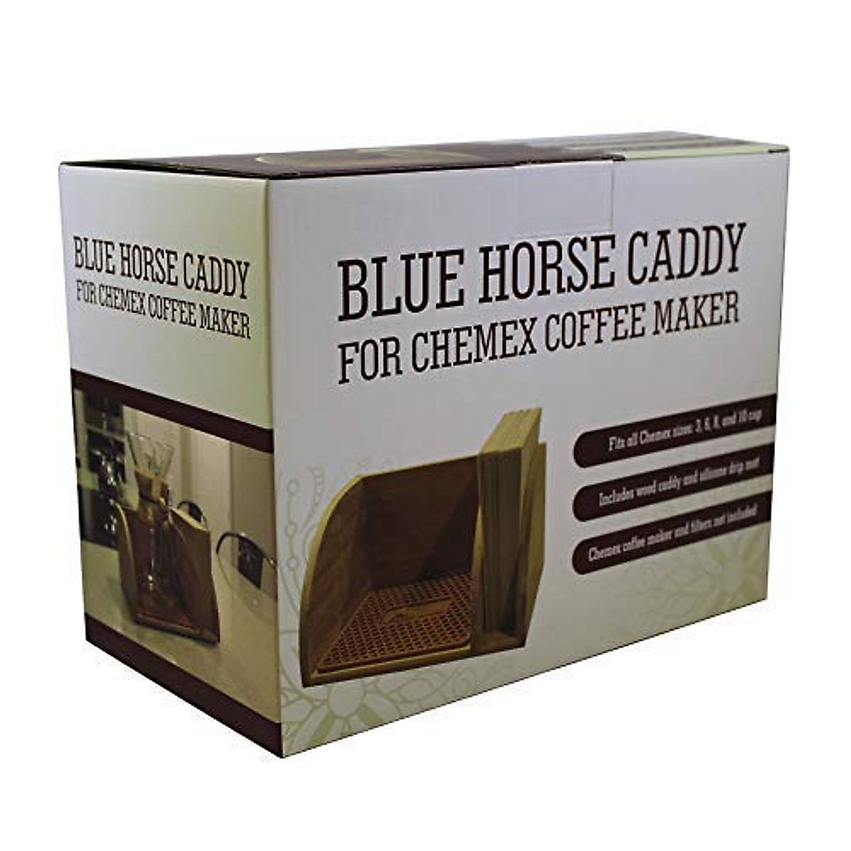 Blue Horse Caddy with Matching Brown Mat compatible with Chemex Coffee Maker