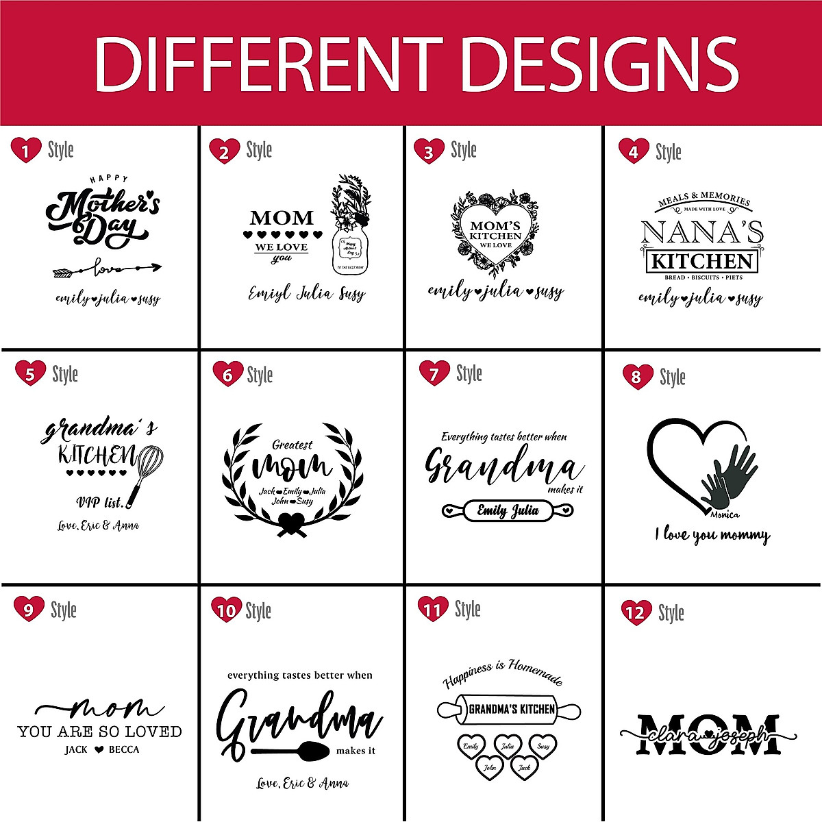 Personalized Cutting Board for Mom or Grandma, Custom Engraved Name and Text, Customized Mom and Grandma Gift from Daughter or Son, Kitchen Sign with Stand, 12 Designs and 3 Sizes