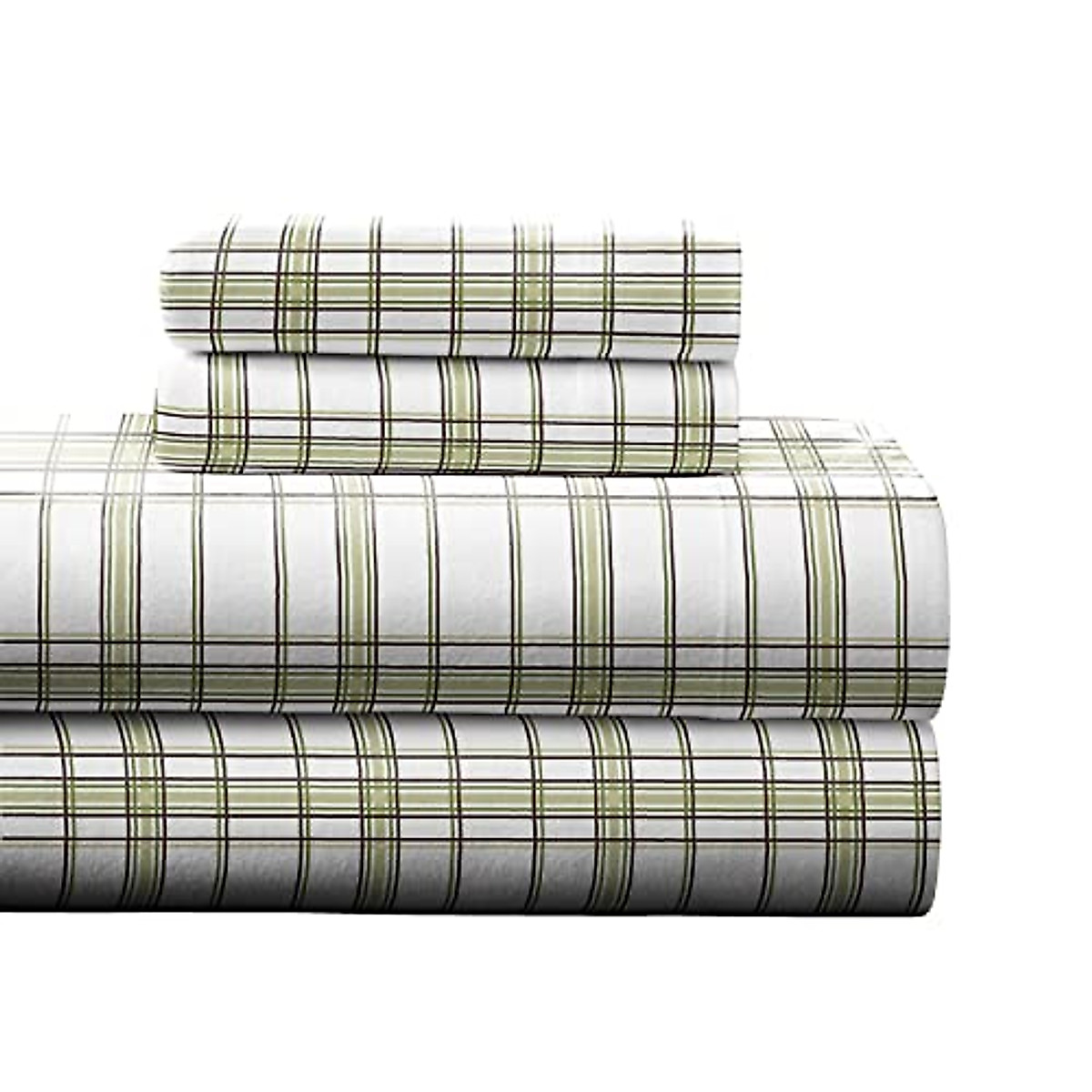 Pointehaven Heavy Weight Flannel Cotton Sheet Set, Twin XL, Plaid Sage