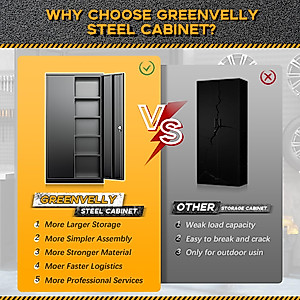 Greenvelly Metal Garage Storage Cabinet with 2 Doors and 4 Adjustable Shelves, 72”H Steel Lockable Storage Cabinet,Tall Metal Cabinet Locking File Cabinet for Office,Home, Garage, Gym, School