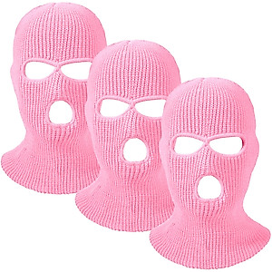 3 Pieces 3 Hole Ski Mask Balaclava Ski Mask Winter Knitted Neck Mask Face Cover for Halloween Men Outdoor Sports(Pink)