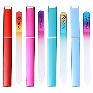 VAGA Glass Nail File with Case 4 Glass Nail Files For Natural Nails and Acrylic Nail filer, Nail Care Set of Crystal Files in Cheeky Colors, Fingernail File for Manicure, Nails Strengthener hardener