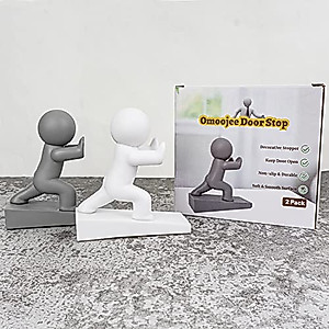Cute Door Stopper, 2 Pack Buddy Door Stop, Flexible and Effective to Keep Your Door Open (White and Gray)