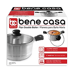 Bene Casa - Aluminum Flan Mold Double Boiler with Glass Lid (1.6 Liter) - Includes Aluminum Inner Pan (8") - Dishwasher Safe