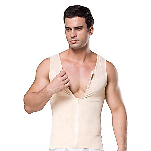 BaronHong Original Zip Up Men's Chest Compression Shirt to Hide Gynecomastia Moobs(Nude,S)