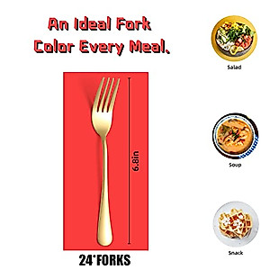 24 Pieces Gold Dinner Forks Set, Kitware Flatware Stainless Steel Utensils, Home & Kitchen Metal Cutlery Set, Heavy Duty Silverware Small Forks 6.8 Inch, Mirror Polished