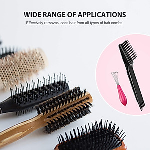 4 Pieces Hair Brush Cleaning Tool Comb Cleaner Brush Hair Brushes Cleaner Comb Mini Hair Brush Comb Cleaning Brush Hair Brush Cleaner Tool for Removing Hair Dust Home Salon Use (Pink Plastic Handle)