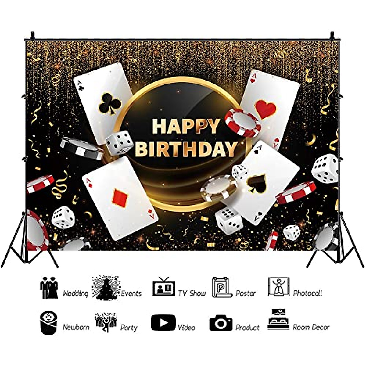 Hilioens 7×5ft Casino Birthday Backdrop for Men Gold Glitter Dots Bokeh Las Vegas Casino Night Background Party Banner Decoratins