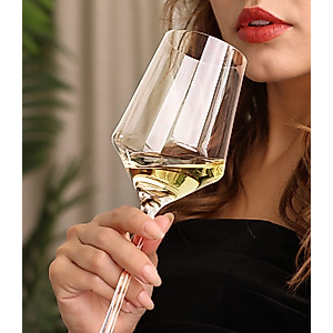 OJA White Wine Glasses Set of 4- Modern Crystal Hand Blown Wine Glass-15 oz,Thin Rim,Long Stem,Perfect for Red or White,Daily Use,Unique Wedding Anniversary or Birthday Gift