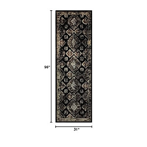 Superior Mayfair Collection Area Rug, 8mm Pile Height with Jute Backing, Vintage Distressed Medallion Pattern, Fashionable and Affordable Woven Rugs - 2'7" x 8' Runner, Black