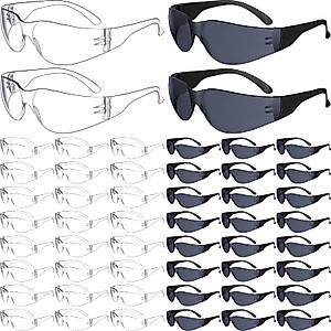 48 Pack Safety Glasses Bulk Clear Safety Goggles Black Tinted Eye Protection Glasses Anti Dust Impact Scratch Resistant Protective Eyewear for Men Women Work Lab Construction Carpentry Shooting