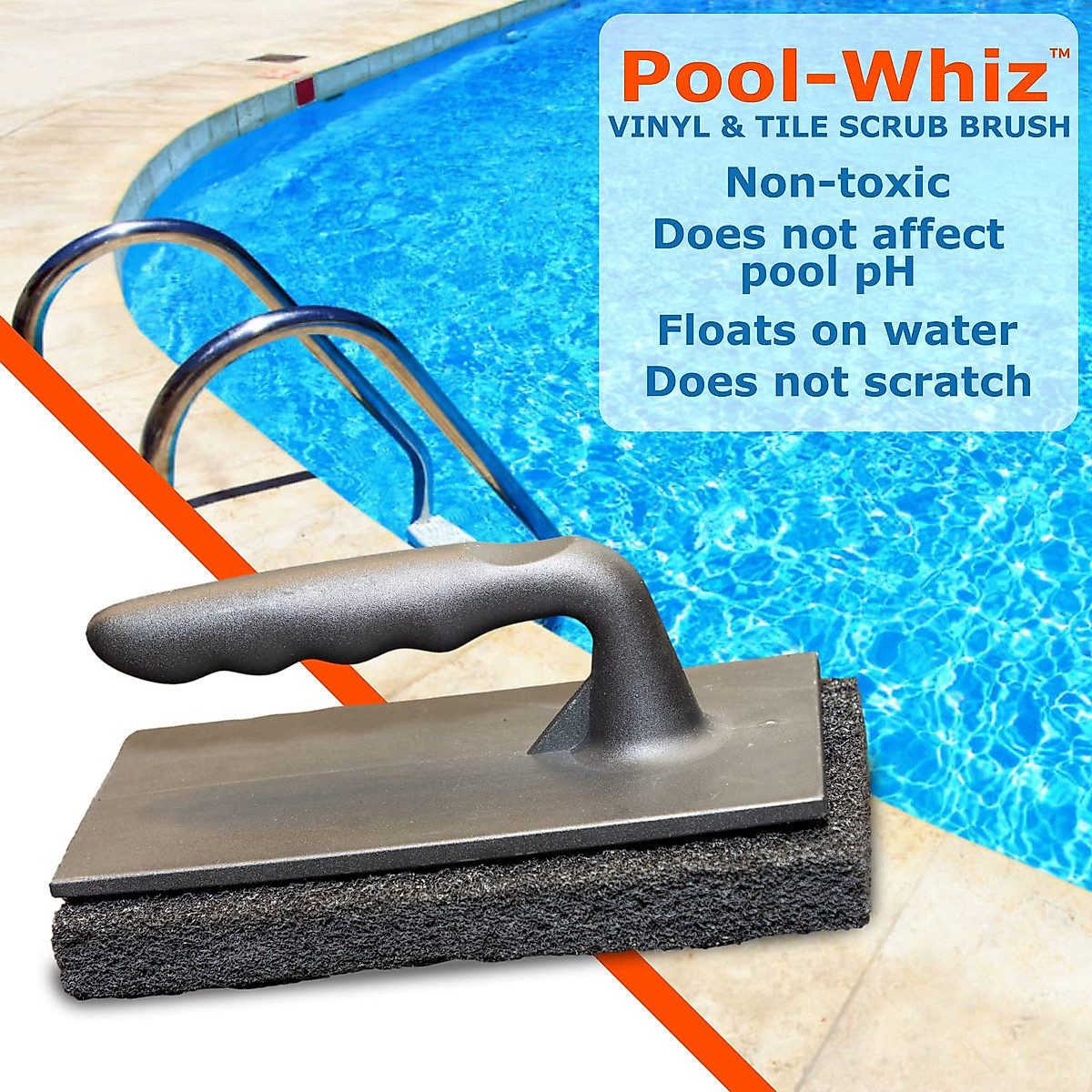 BILLY BUCKSKIN HOME & BEAUTY Pool Whiz 8"x4" Tile Spa and Bath Scrubber, Heavy Duty Scrub Sponger, Nylon Bristles, Silver, Medium Firmness, Pool Cleaning Brush, Pack of 1